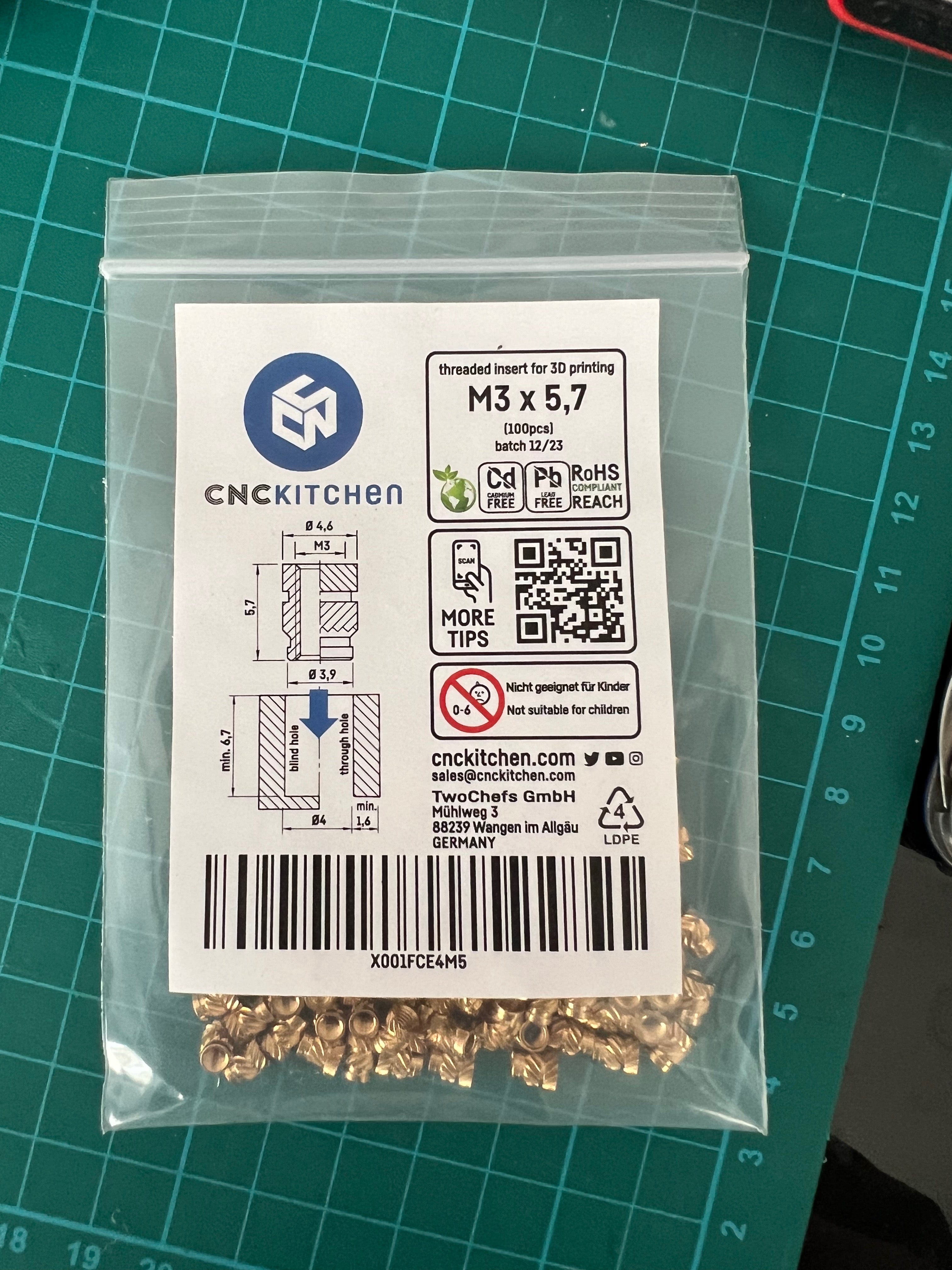 Threaded inserts - M3 standard 100 pcs – REIFY 3D PTE. LTD.